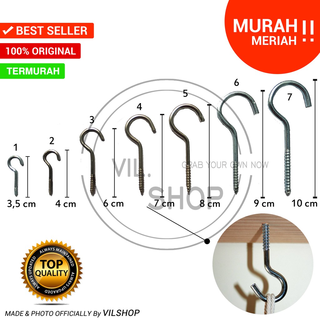 Jual 5 cm SEKRUP CANTOLAN SCREW HOOK GANTUNGAN TANDA TANYA SIZE UKURAN ...
