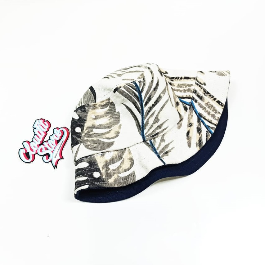 Jual Topi Bucket Motif Daun Monstera Cream Floral Black White Hitam ...