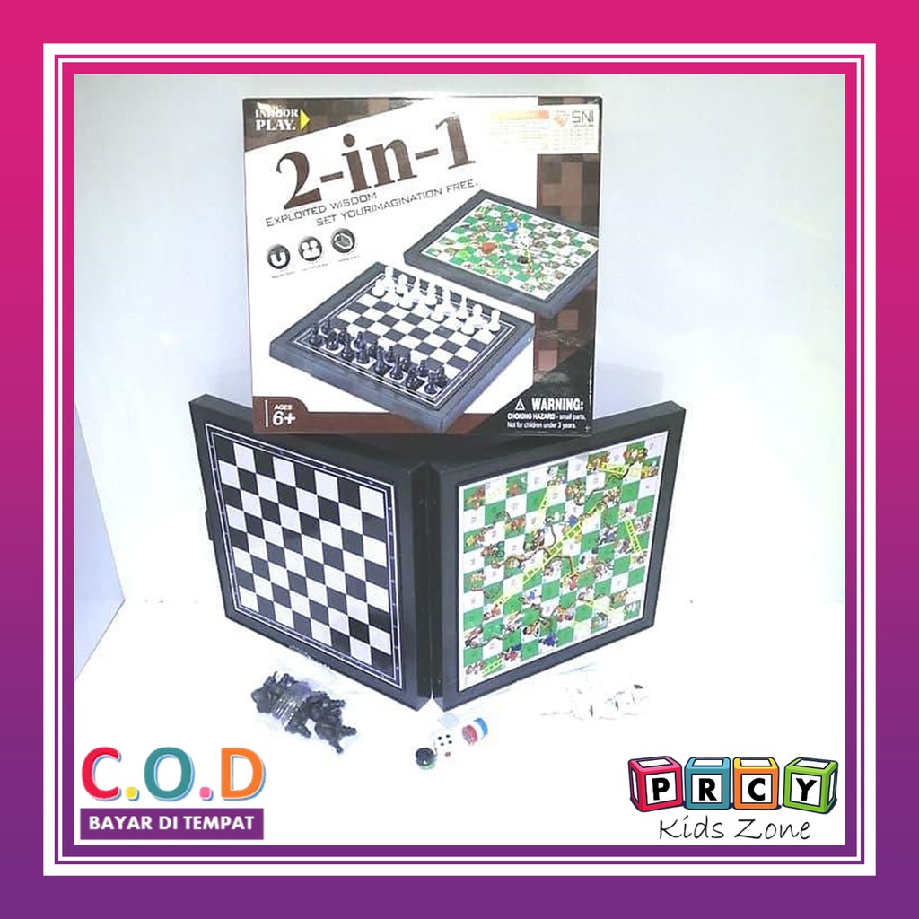 Jual Mainan Papan Catur Ular Tangga 2 in 1 Board Games Family Game Pion Catur Dan Dadu NN026 ...