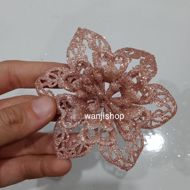Jual BUNGA GLITTER MOTIF artificial 10 CM hiasan pohon natal dekorasi ...