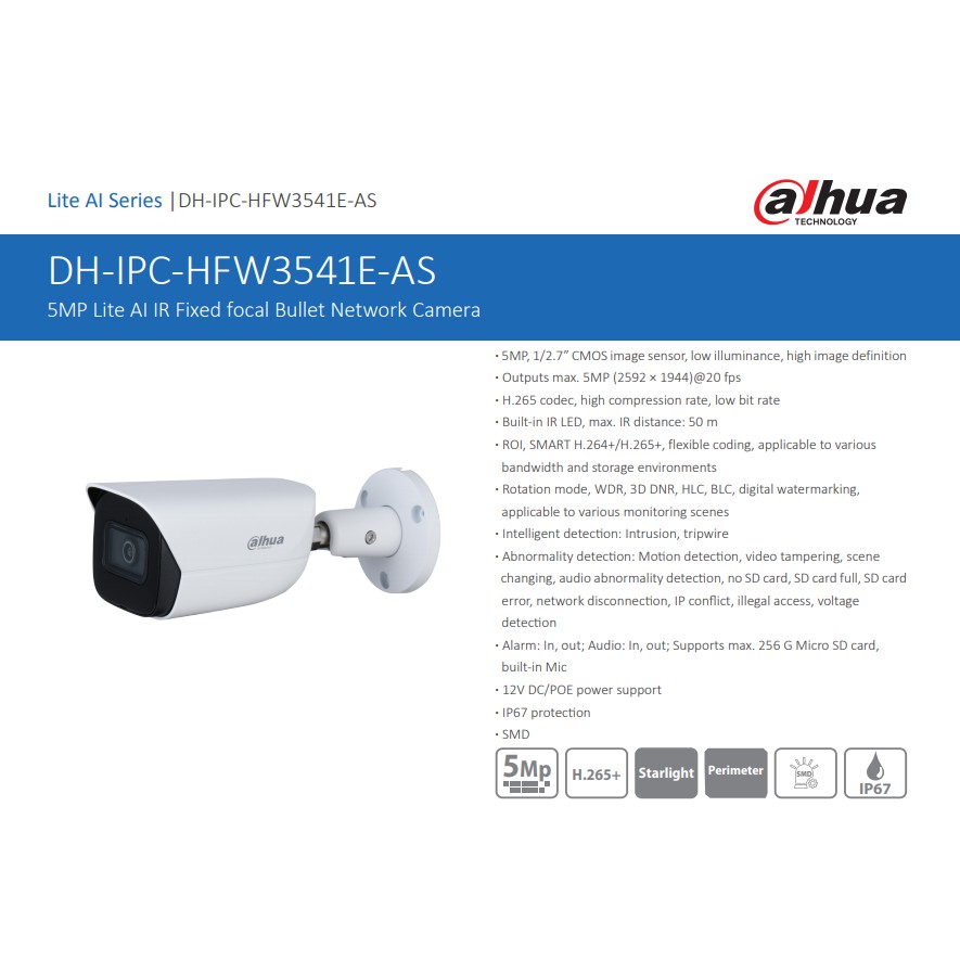 Jual Dahua CCTV IPC Camera IPC-HFW3541E-AS 5MP Lite AI IR Fixed focal ...