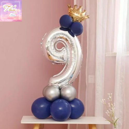 Jual Balon Angka Jumbo 80 Cm Foil Set Paket latex metalik doff biru ...