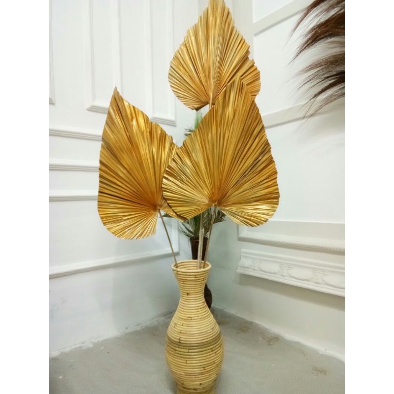 Jual Daun Palem Kering Cat Gold Emas Dekorasi Rustik Pampas Sikas ...