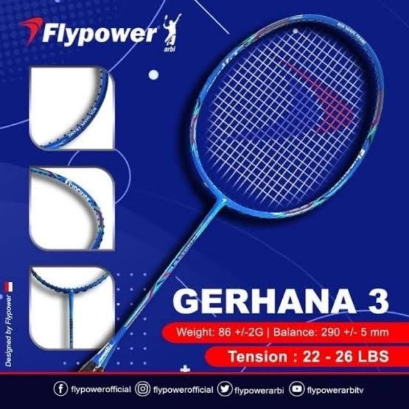 Jual FLYPOWER GERHANA 3 RAKET BANDMINTON ORIGINAL FLY POWER | Shopee ...