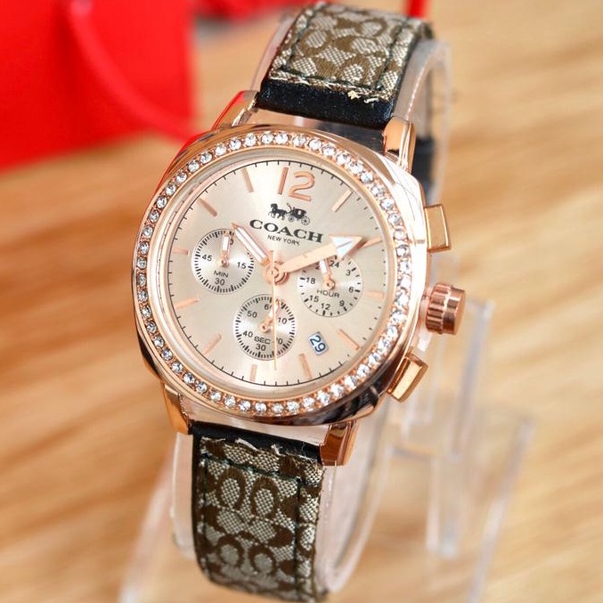 Jual ( BISA COD ) Jam Tangan Wanita COACH Kulit body bulat Chronograph ...