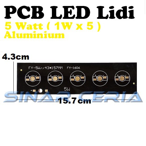 Jual PCB Aluminium 157mm High Power LED HPL 5 x 1w 3w DIY Aquascape HPL ...