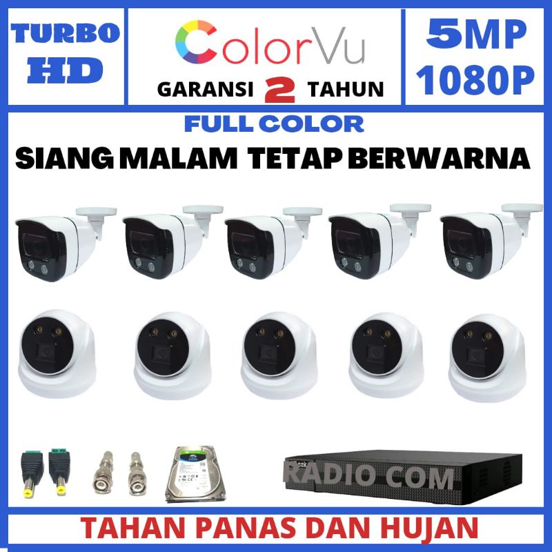 Jual paket cctv colorvu 16 channel 10 camera 5mp 1080p turbo hd full ...