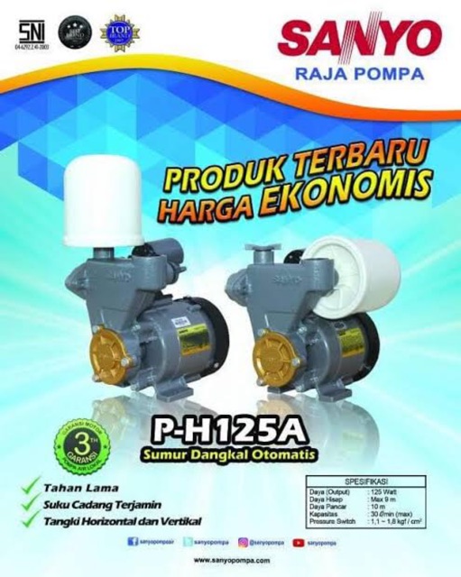 Jual SANYO Mesin Pompa Air Sumur OTOMATIS- P-H125A-S Horizontal & Vertikal | Shopee Indonesia