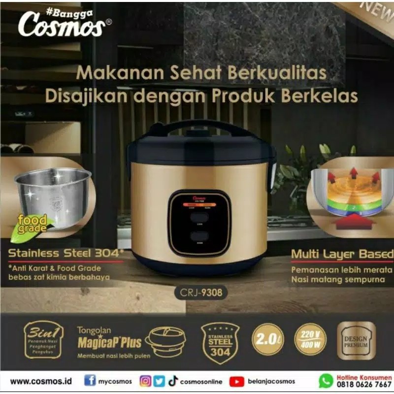 Jual Magic Com COSMOS 2 Liter Stainless Steel CRJ 9308 - CRJ9308 2L ...