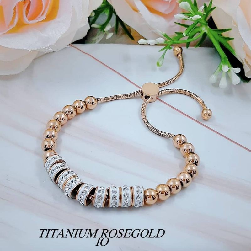 Jual Gelang Serut Rose Gold Titanium full diamond cewek wanita cewe ...