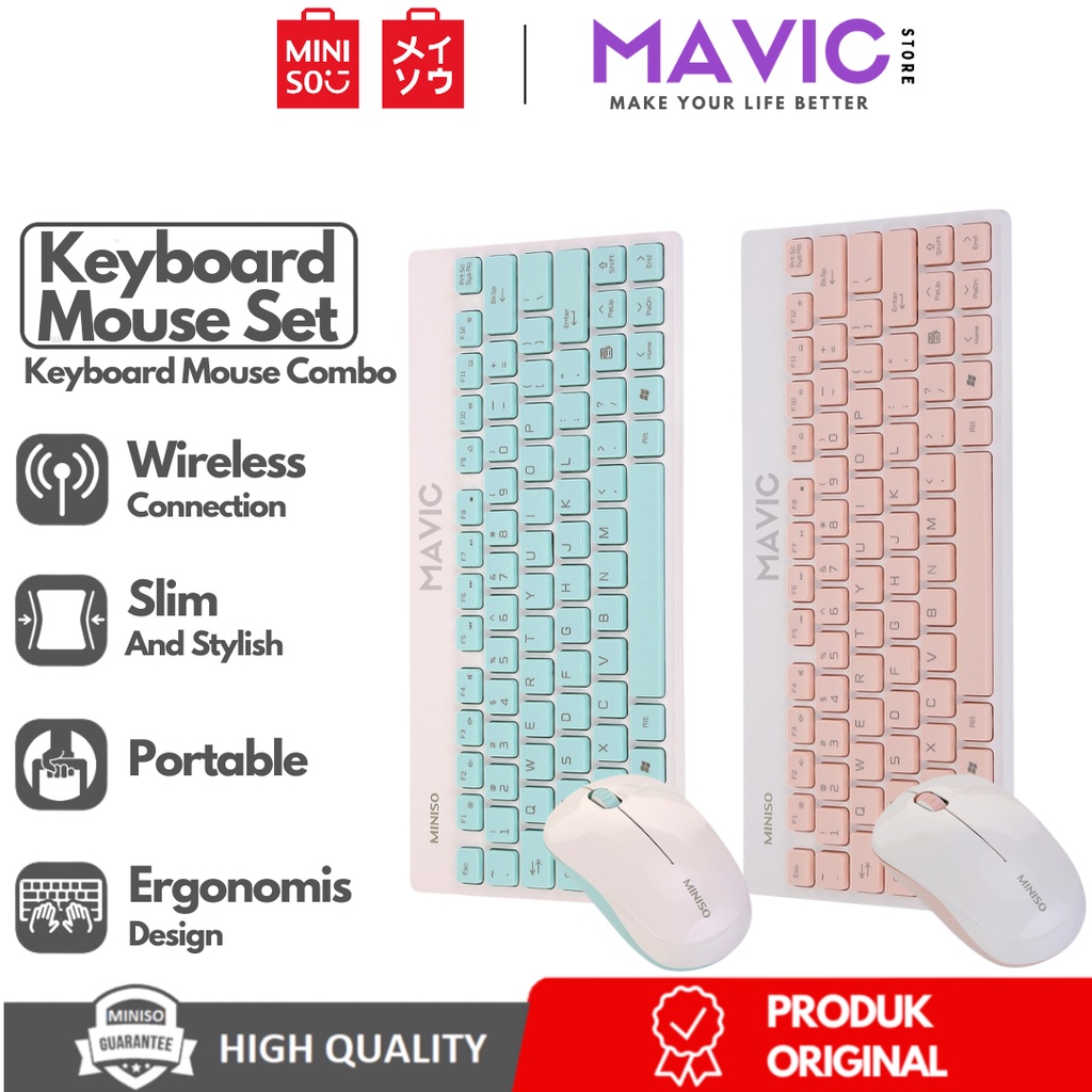 Jual MINISO Keyboard Mouse Combo Set Multimedia Wireless USB Keyboard ...