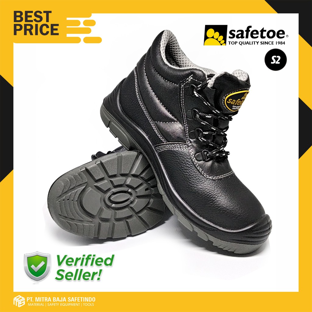 Jual SAFETOE ALTAIR Sepatu Safety Hitam Sepatu Safety Kulit Asli Safety ...