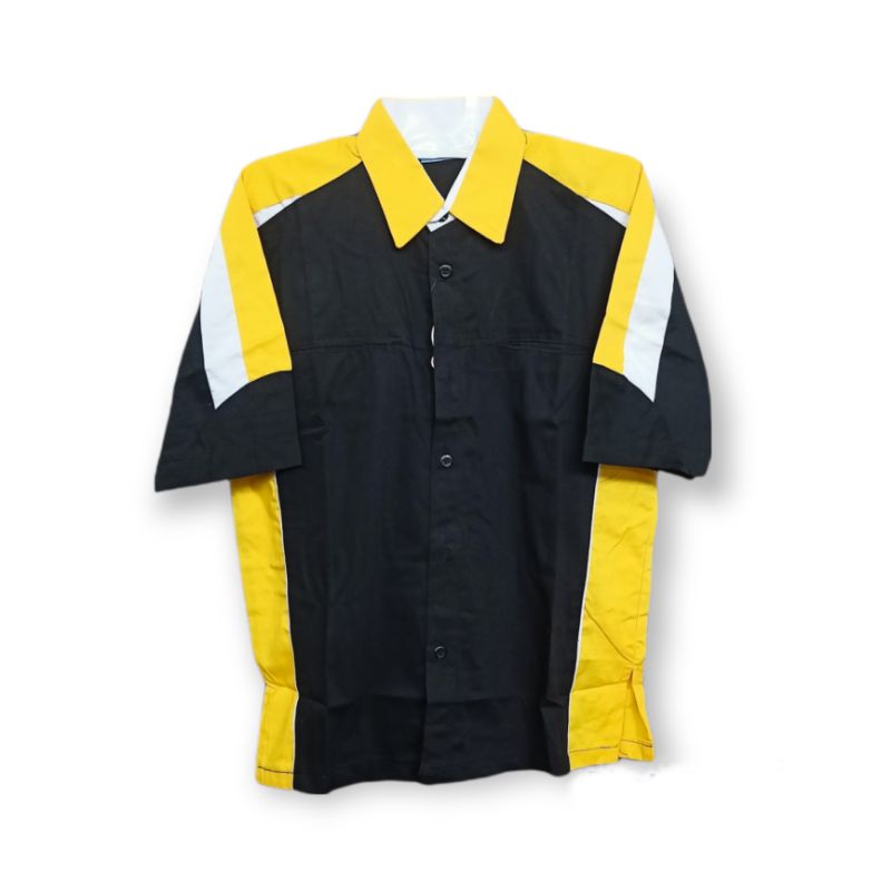Jual KEMEJA SERAGAM DRIL HITAM KOMBINASI KUNING PUTIH DL | Shopee Indonesia
