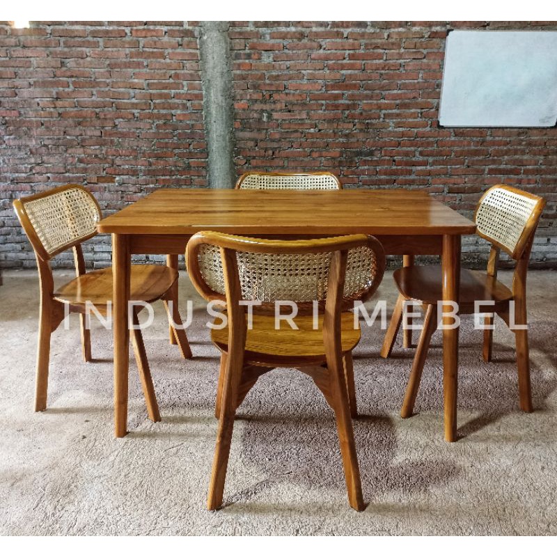 Jual Promo Satu Set Meja Kursi Makan Rotan Jati Finishing - Kursi Makan Resto Hotel - Meja Makan ...