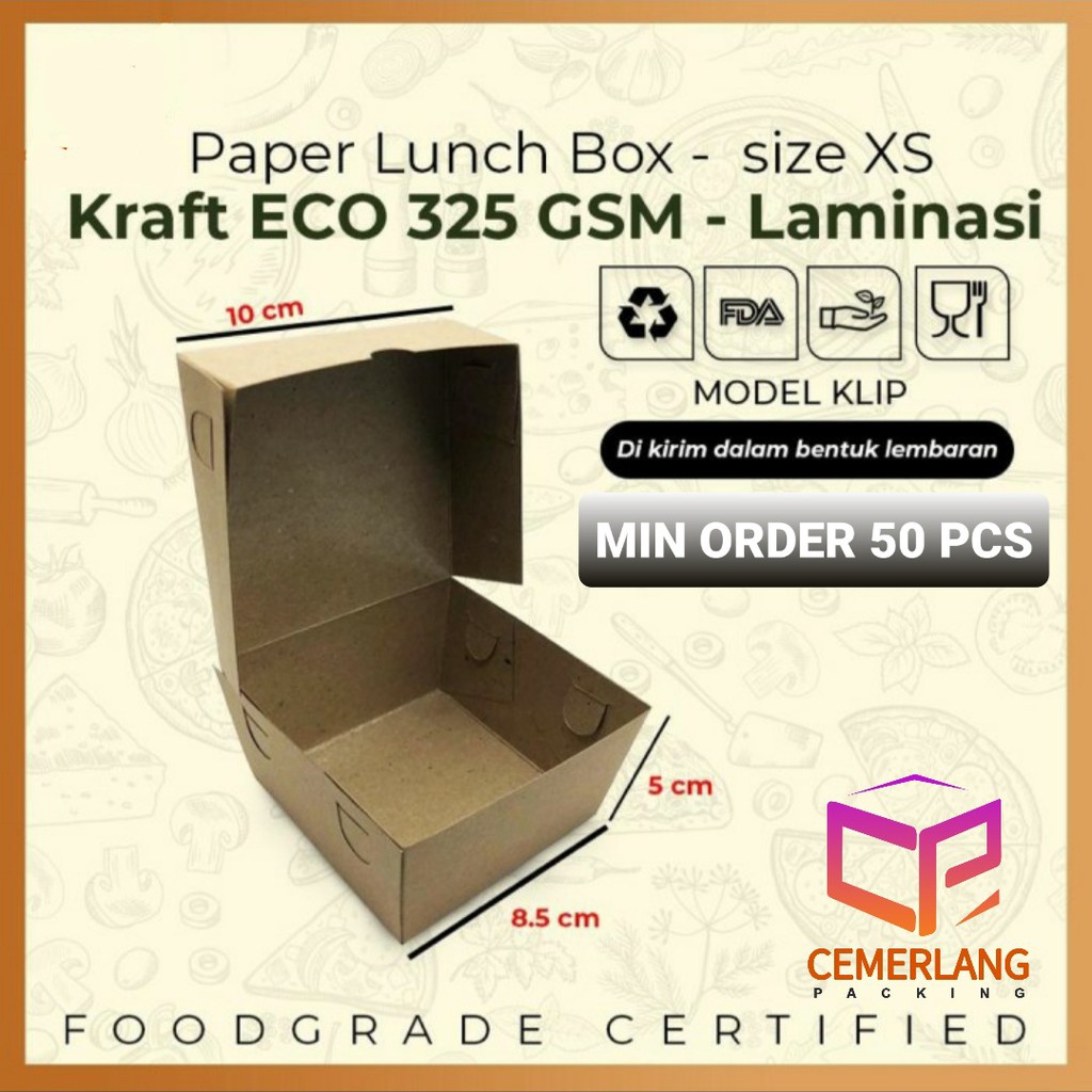 Jual Paper Lunch Box Kraft Coklat XS Kotak Makan Kertas EXtra Small Kecil Laminasi Dimsum Siomay ...