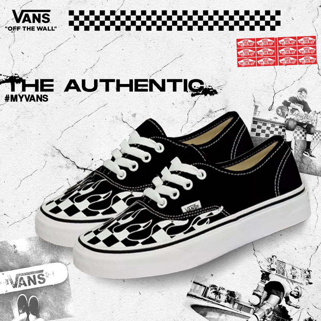Jual VANS Authentic flame checkerboard black / white Original | Shopee ...