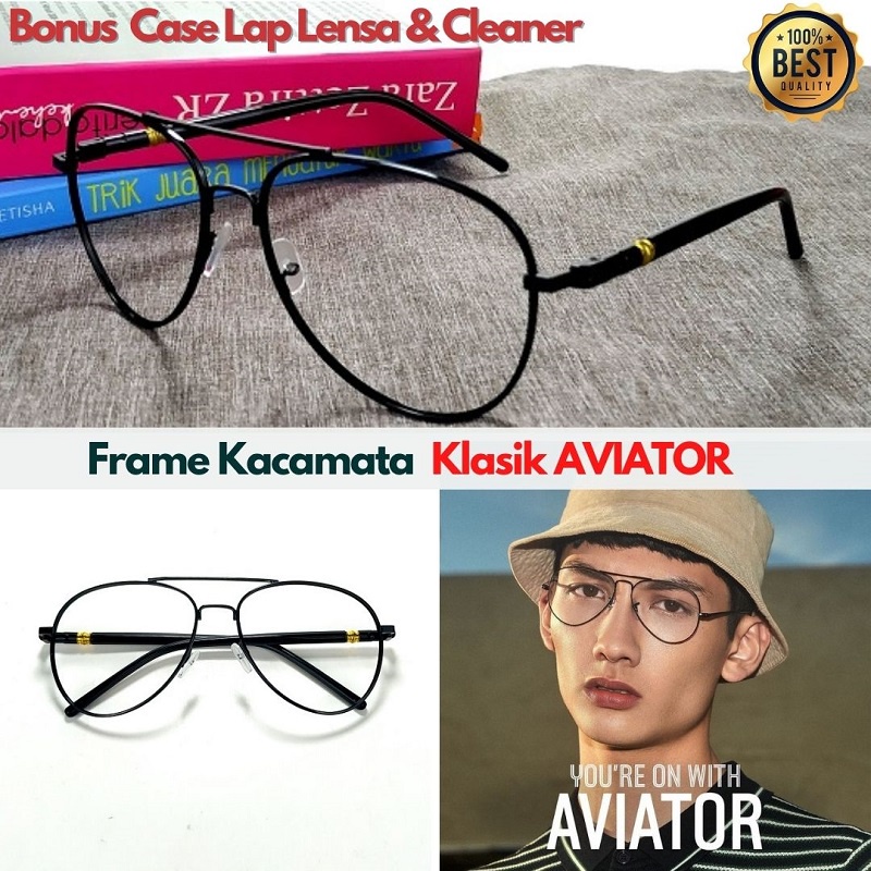 Jual Frame Kacamata Pria Aviator Pilot Bulat Klasik Bisa Lensa Minus ...