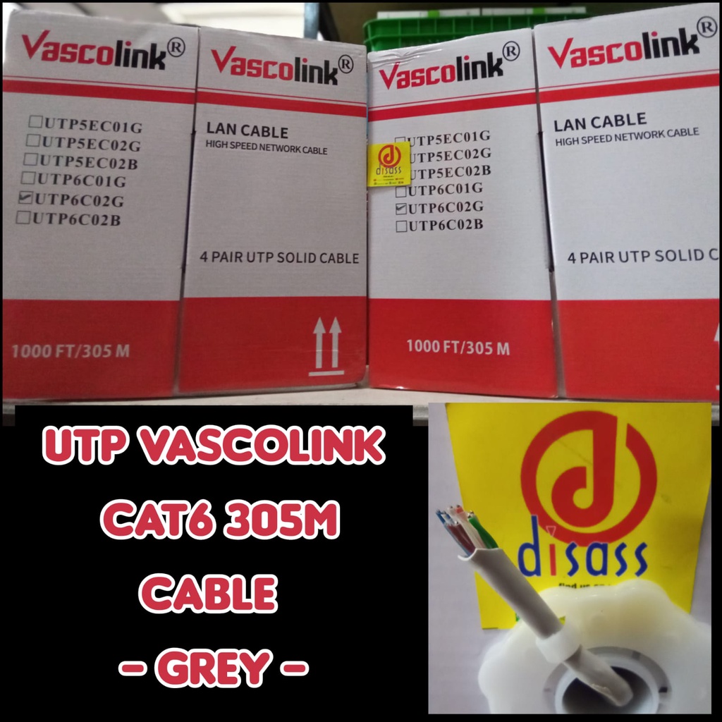 Jual KABEL LAN UTP CABLE CAT6 VASCOLINK 305M DUS / ROLL - DISASS JOGJA | Shopee Indonesia