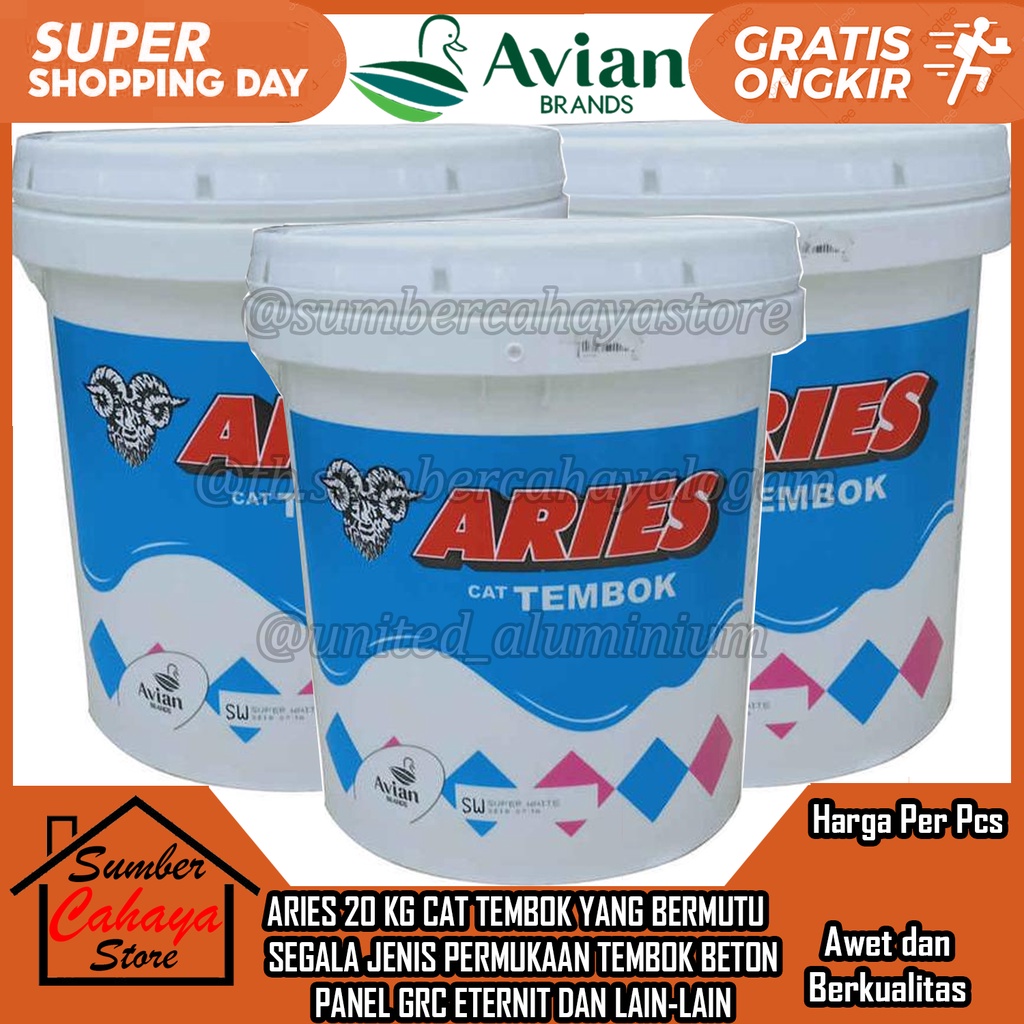 Jual Avian ARIES Avitex Cat Tembok Plafon Warna Kaleng Galon 20Kg 20 Kg ...