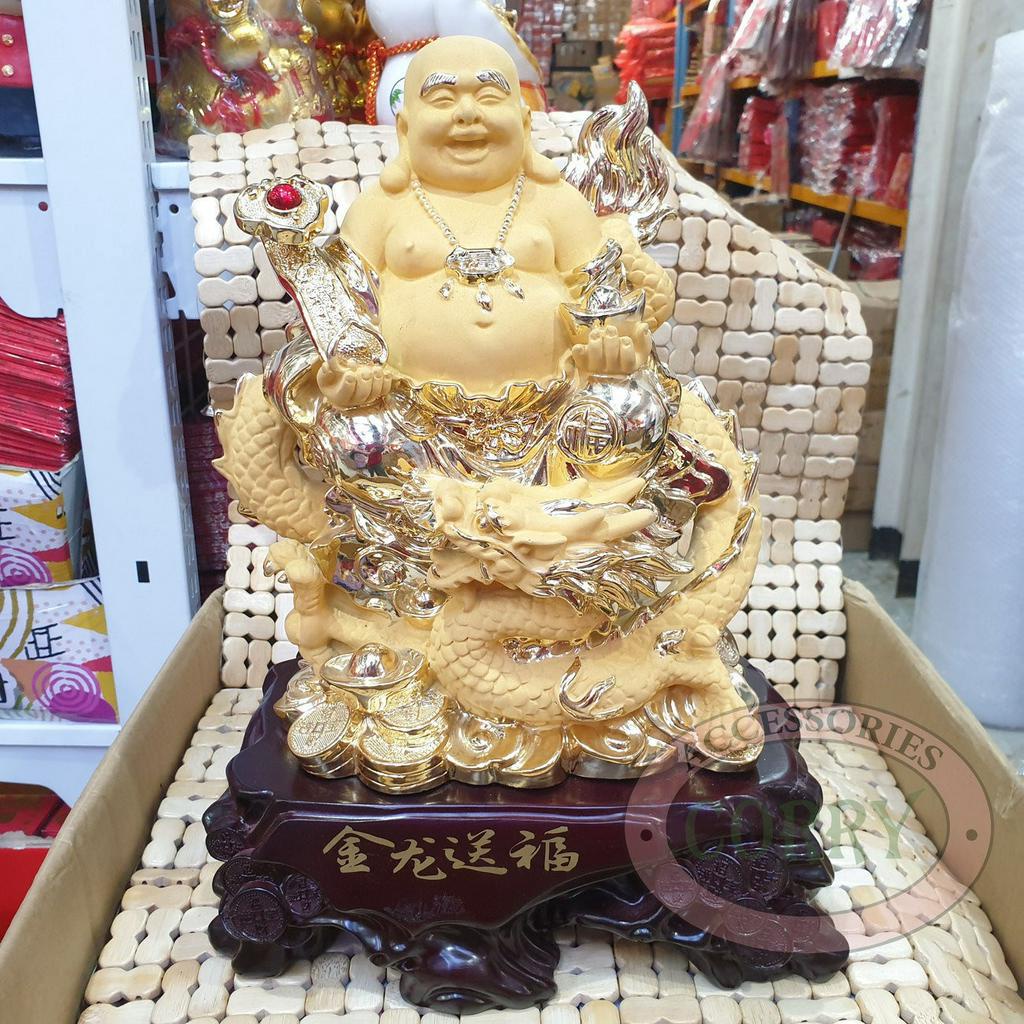 Jual Patung Budha Gendut Naga Emas Rejeki 40 Cm Imlek Uang Rejeki Gold ...