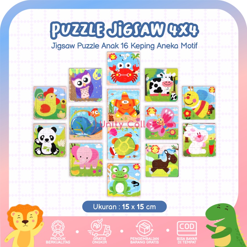 Jual Puzzle Kayu 4x4 (16pcs) / Jigsaw Puzzle 4x4 / Wooden Puzzle Mainan ...