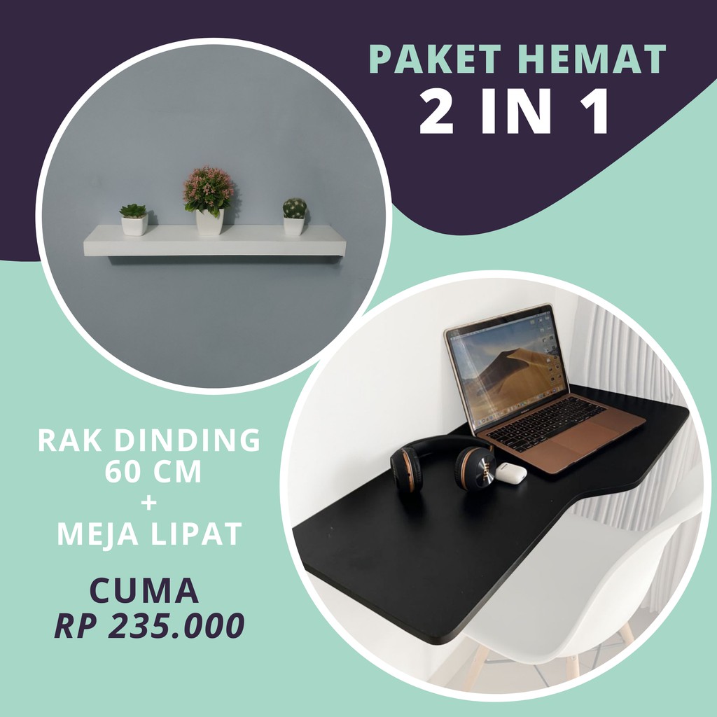 Jual Paket 2 in 1 Meja Lipat Dinding Minimalis + Rak Ambalan Dinding ...