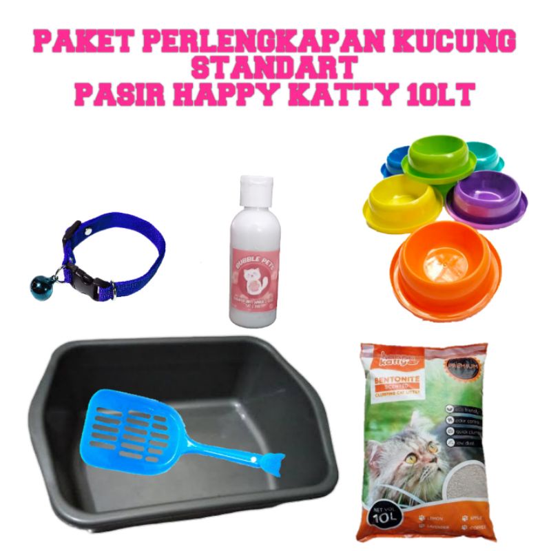 Jual Paket perlengkapan kucing standart (pasir happy katty 10lt ...