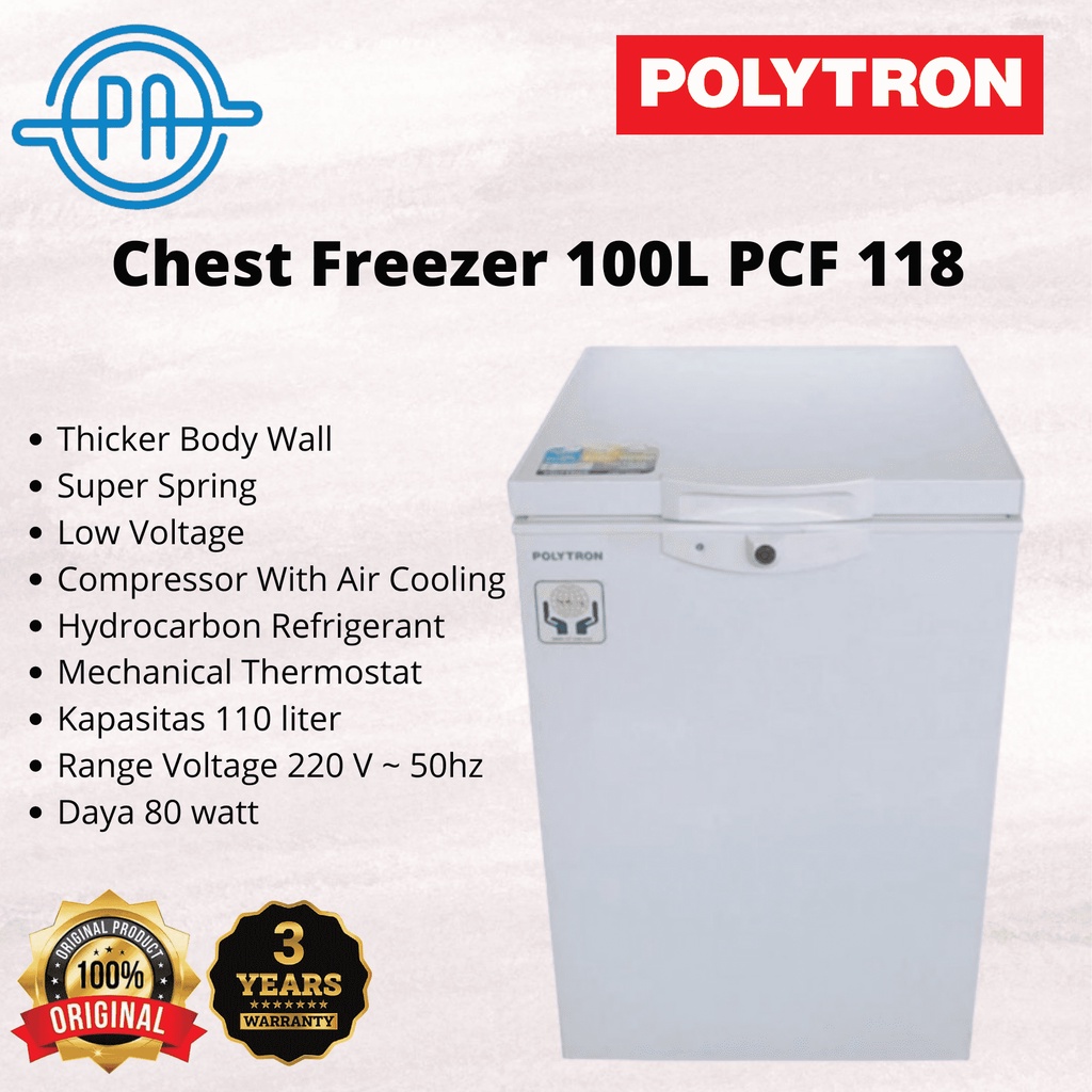 Jual CHEST FREEZER BOX POLYTRON CHEST FREEZER 100L PCF 118 / PCF118 ...