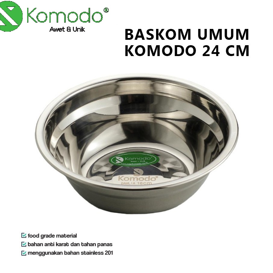 Jual Baskom Umum Stainless Steel Merk Komodo 24 CM | Shopee Indonesia