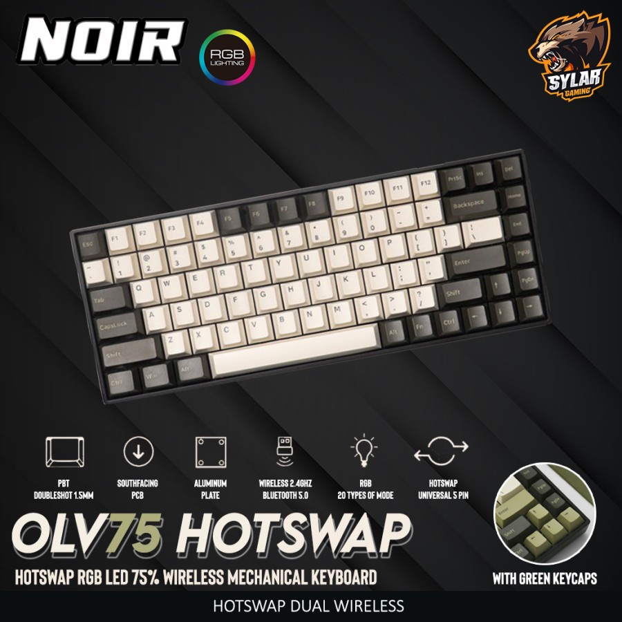 Jual Noir OLV75 Hotswap RGB LED 75% Wireless Bluetooth Mechanical ...