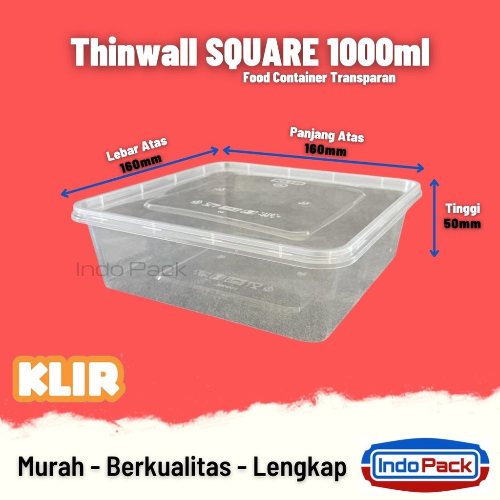 Jual Thinwall KLIR SQUARE 1000ml / Kotak Makan @25 Pcs / Kotak Plastik ...