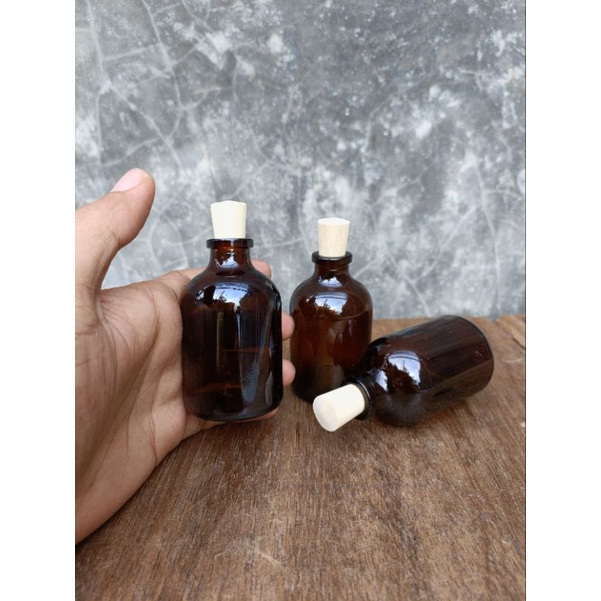 Jual Botol Kaca VIAL 50ml AMBER / COKLAT 50ml tutup kayu gabus / plastik / karet / segel / botol ...