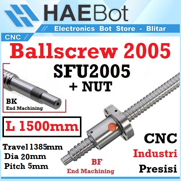 Jual [HAEBOT] Ballscrew Ball screw SFU2005 SFU 2005 1500mm 150cm End ...