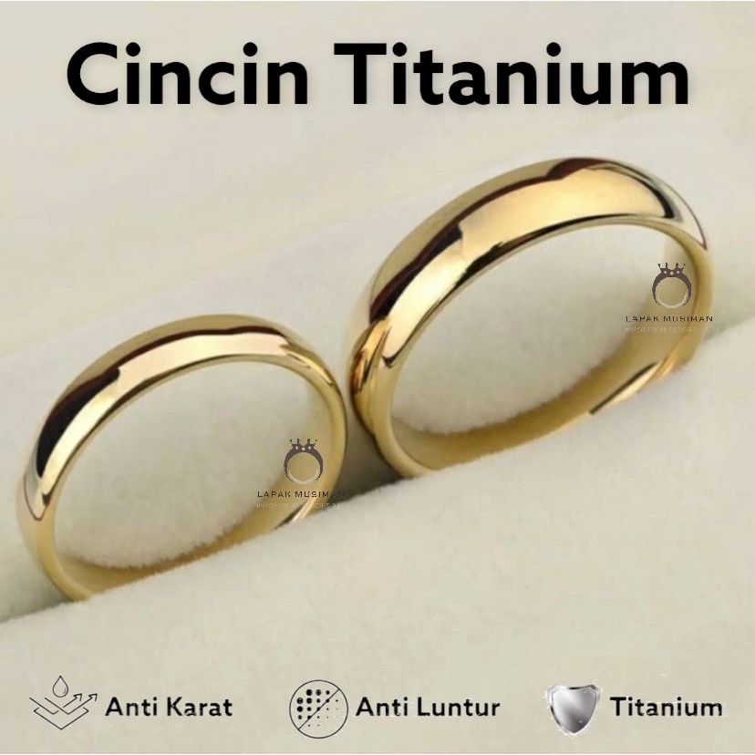 Jual Cincin Couple Pria Wanita Gold Kuning Emas Slim Polos Titanium ...