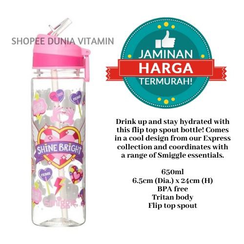 Jual Botol minum anak kekinian/Smiggle water bottle shine bright pink ...