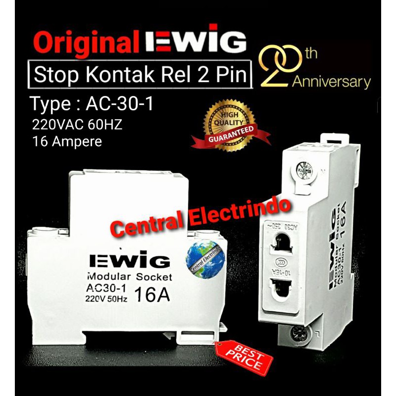 Jual Stop Kontak Din Rail 2 Pin 16A EWIG. | Shopee Indonesia