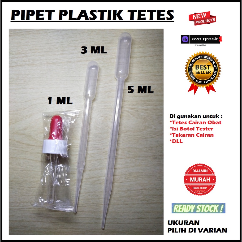 Jual pipet plastik alat tetes isi botol tester, obat, cairan, dropper ...