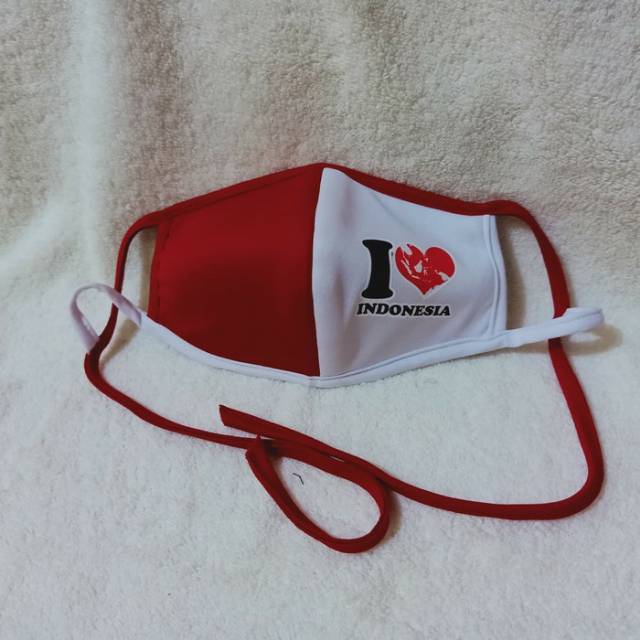 Jual Masker kaos merah putih 3 lapis logo I LOVE INDONESIA | Shopee ...