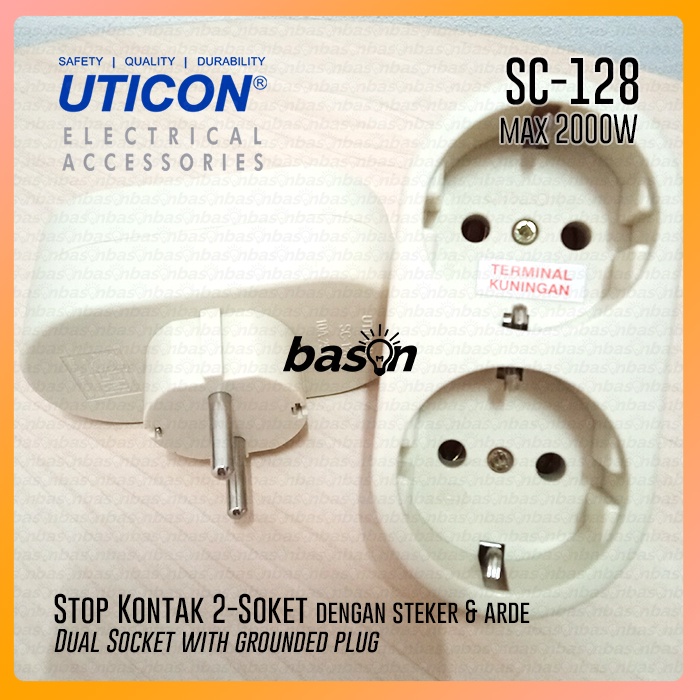 Jual UTICON SC 128 Stop Kontak Arde Dobel Soket - Double Socket with ...