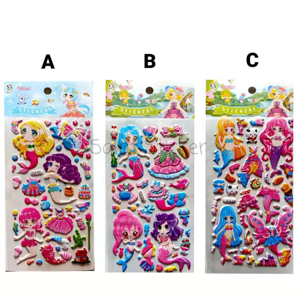 Jual Gambar Tempel Sticker Timbul Stiker Anak Karakter Princess Mermaid ...