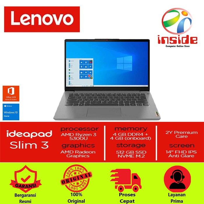 Jual Lenovo IdeaPad 3 R3-5300U/8GB/512SSD/14inch FHD/w10/OHS - Arctic ...