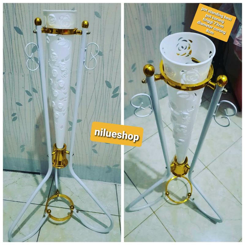 Jual Pot Corong Kerucut warna putih /pot standing besi/pot besi ...