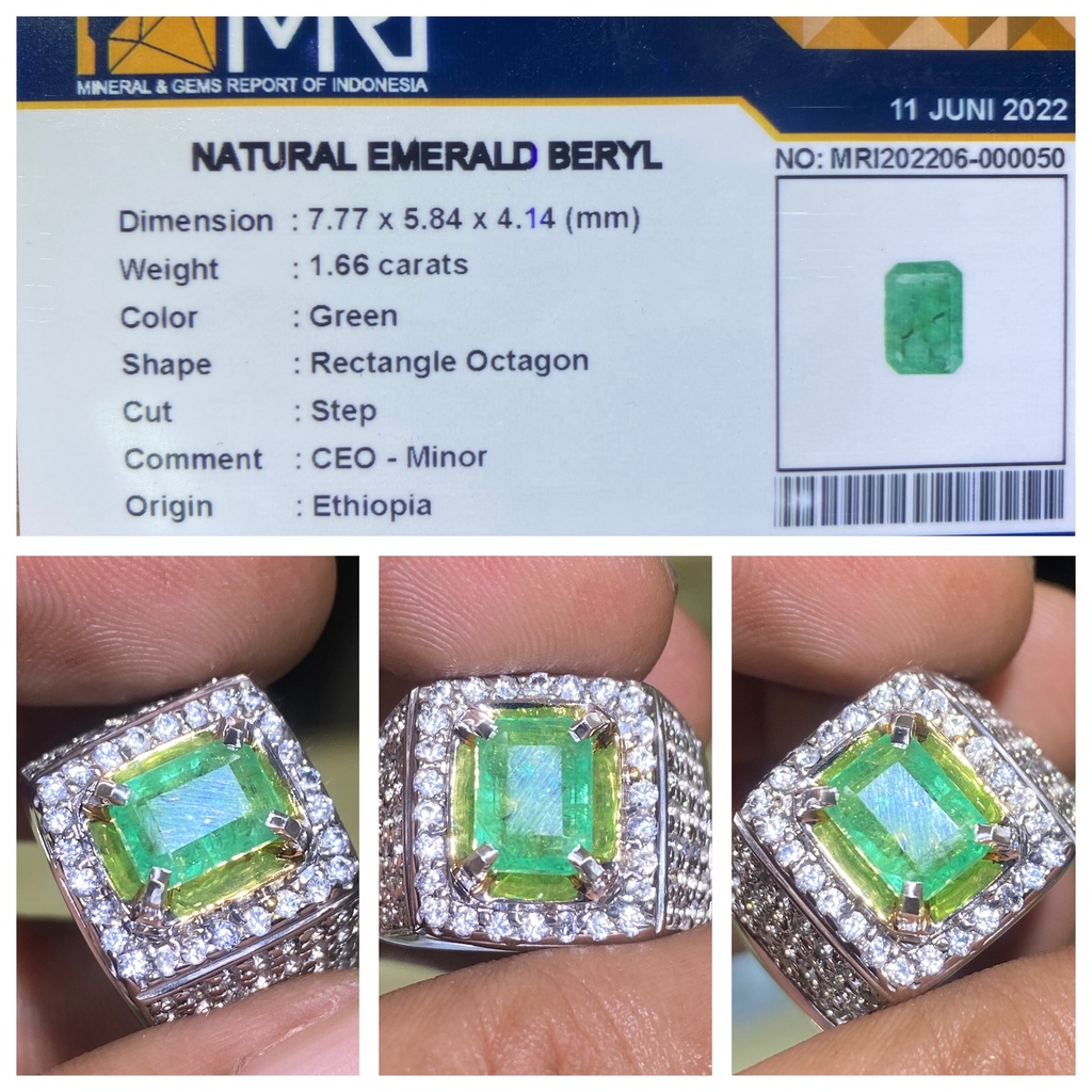 Jual Natural 1.66ct Batu Green Emerald Beryl Ethiopia Zamrud Cincin ...