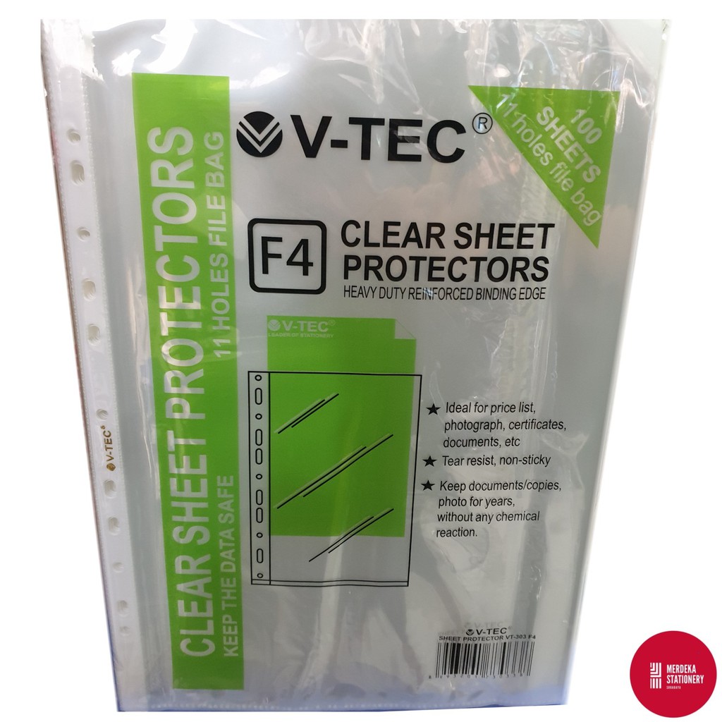 Jual Clear Sheet Protector V-TEC F4 11 holes/lubang File Bag 100 Lembar ...