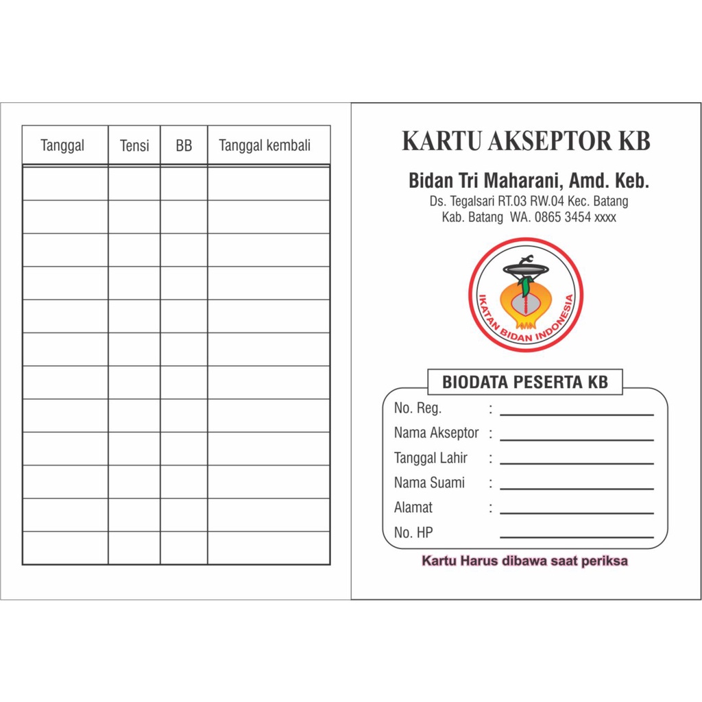 Jual KARTU AKSEPTOR KB / Kartu Peserta KB / Kartu Kb / Buku KB / Buku ...