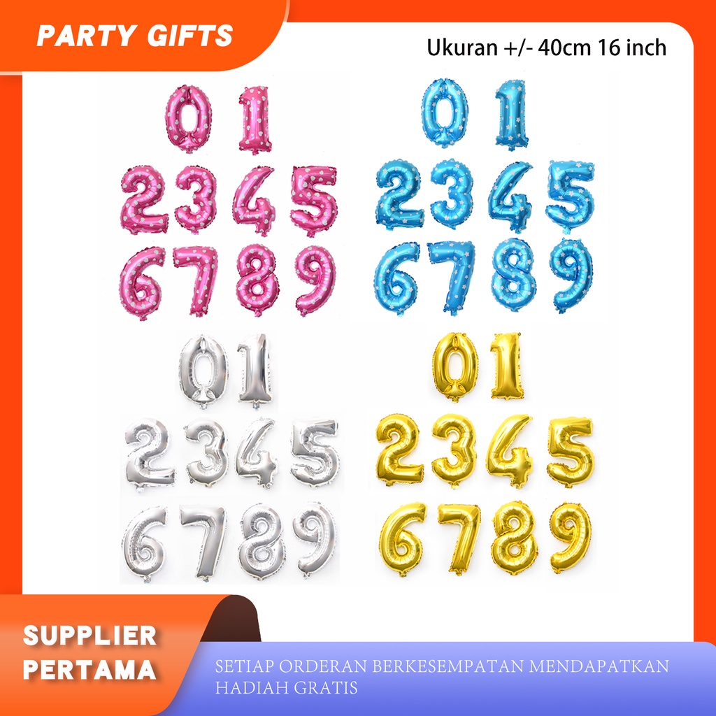 Jual Balon Foil Angka 16 Inch 40cm Warna Silver Gold Biru Pink | Shopee ...