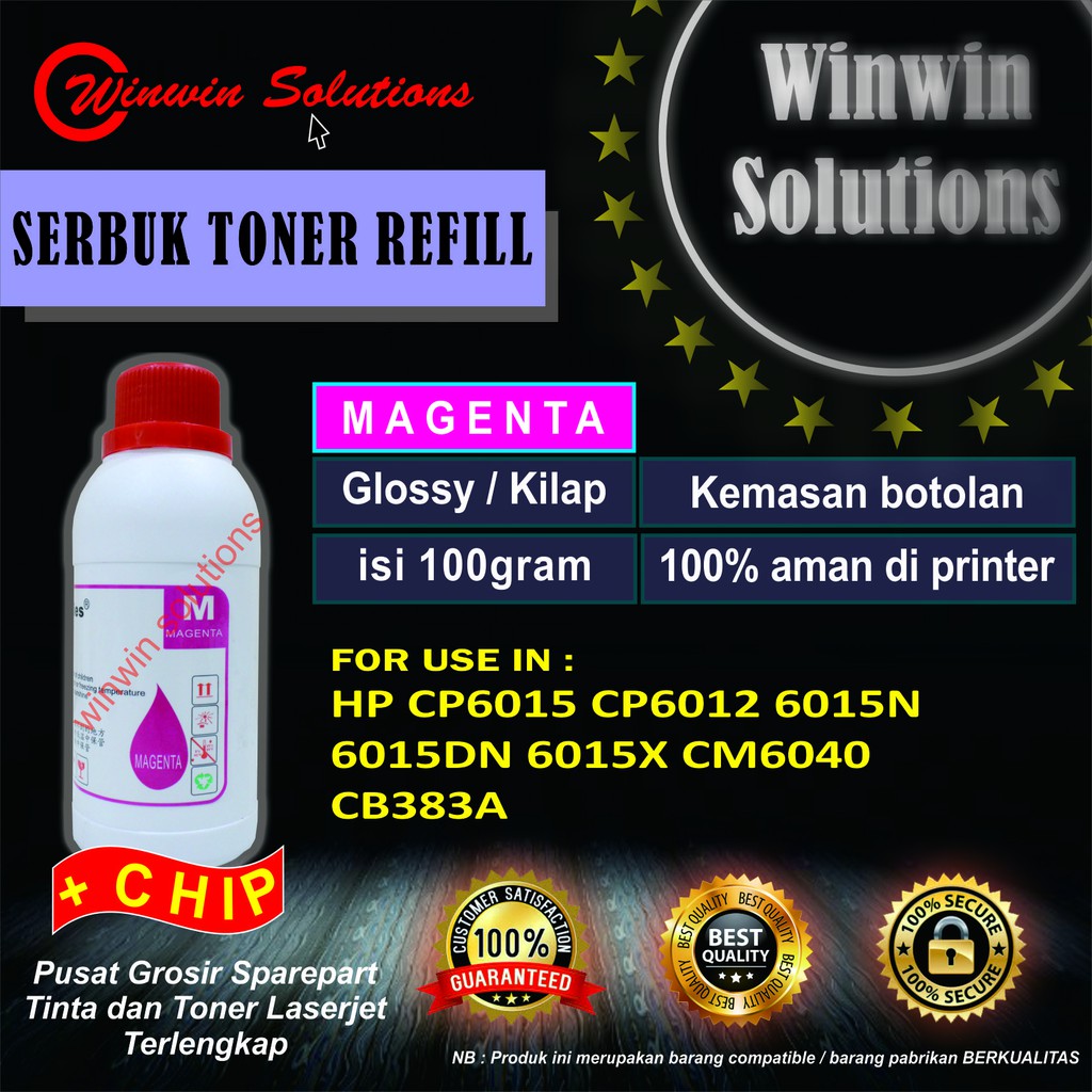 Jual Serbuk Toner Refill CP6015 CP6012 6015N 6015DN 6015X CM6040 CB383A MAGENTA 100gr | Shopee ...