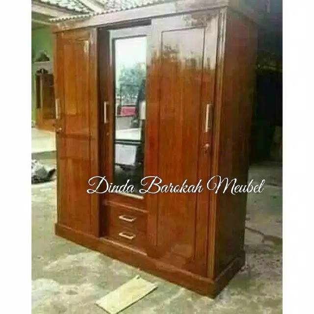 Jual LEMARI PAKAIAN JATI MINIMALIS 3 PINTU SLIDING MODERN ELEGAND BERKUALITAS | Shopee Indonesia