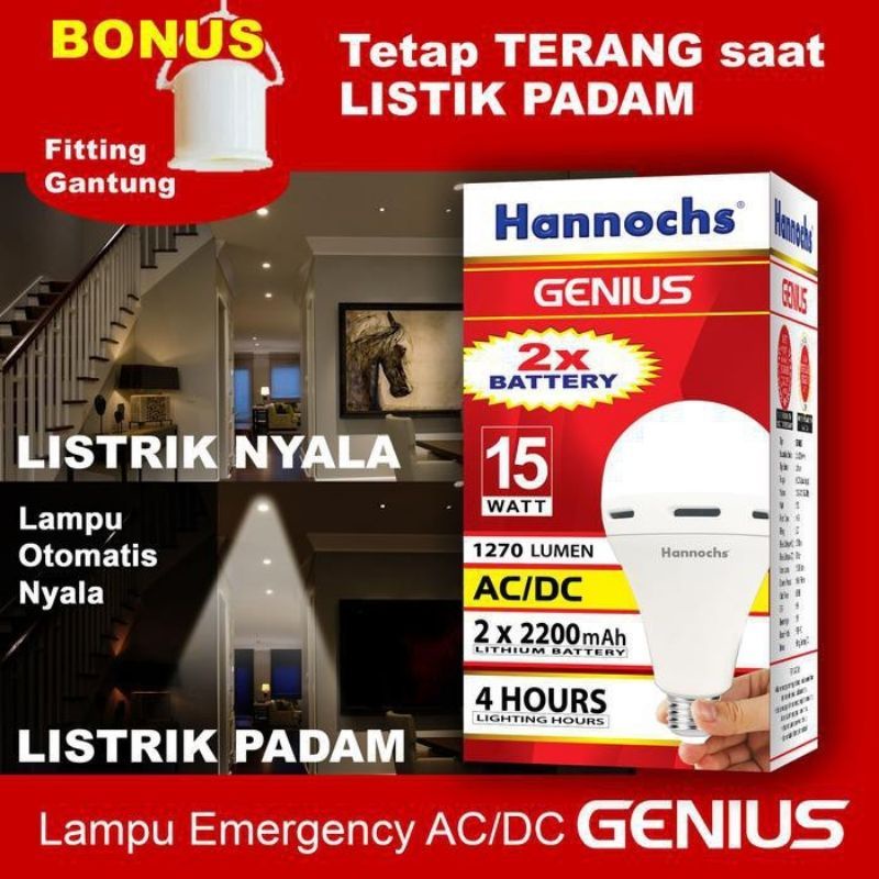 Jual Lampu Emergency LED Hannochs GENIUS 6 watt / 8 watt / 10 watt / 12 ...