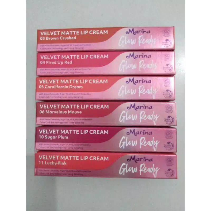 Jual Marina Glow Ready Velvet Matte lip Cream | Shopee Indonesia